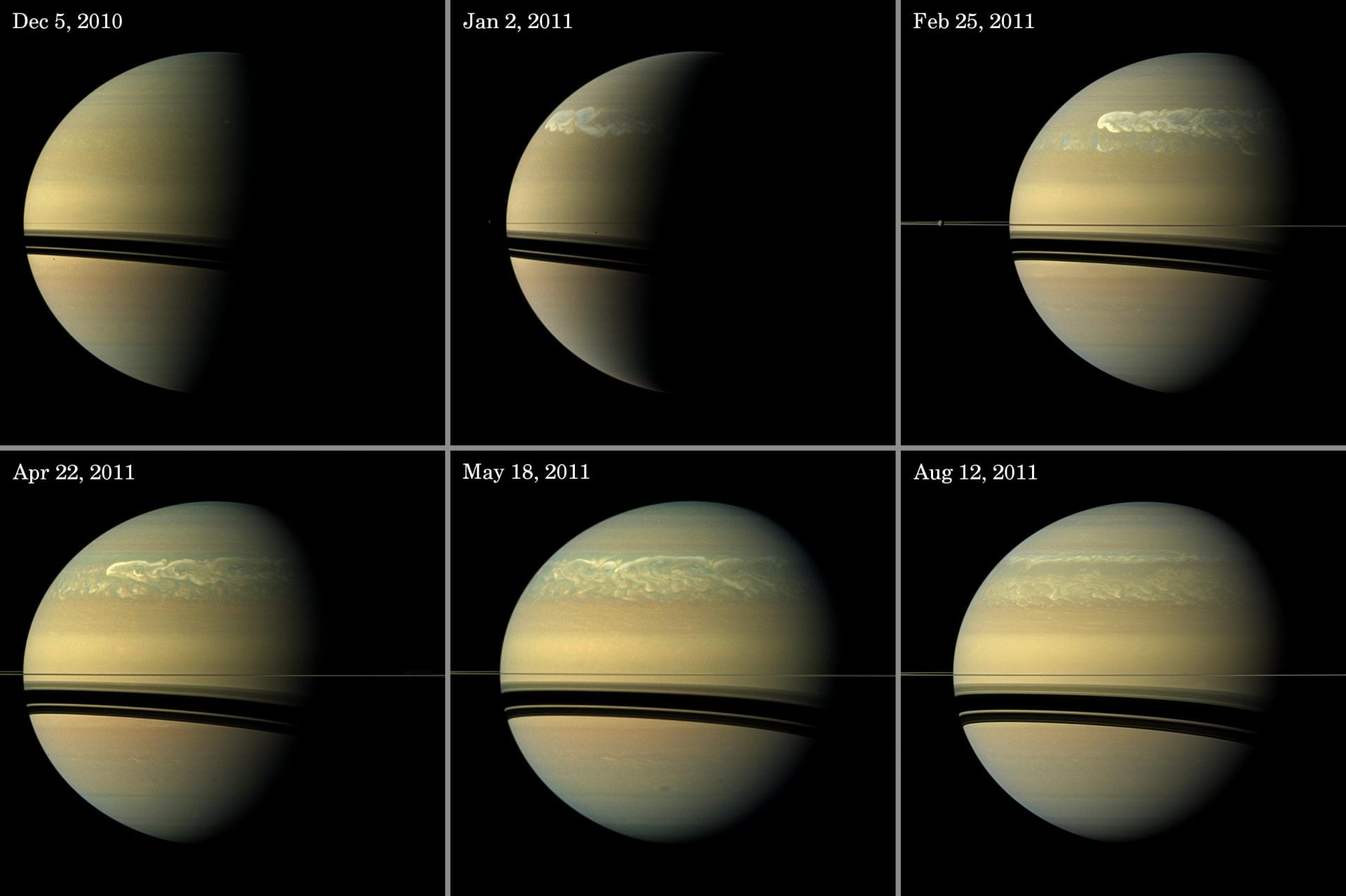 Astronomia: la sonda Cassini rivela un vastissimo temporale su Saturno