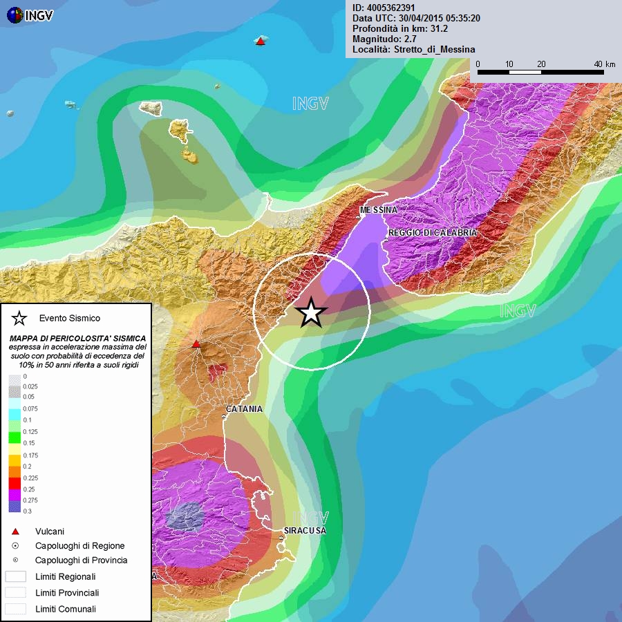 Terremoto magnitudo 2.7 nello Stretto di Messina