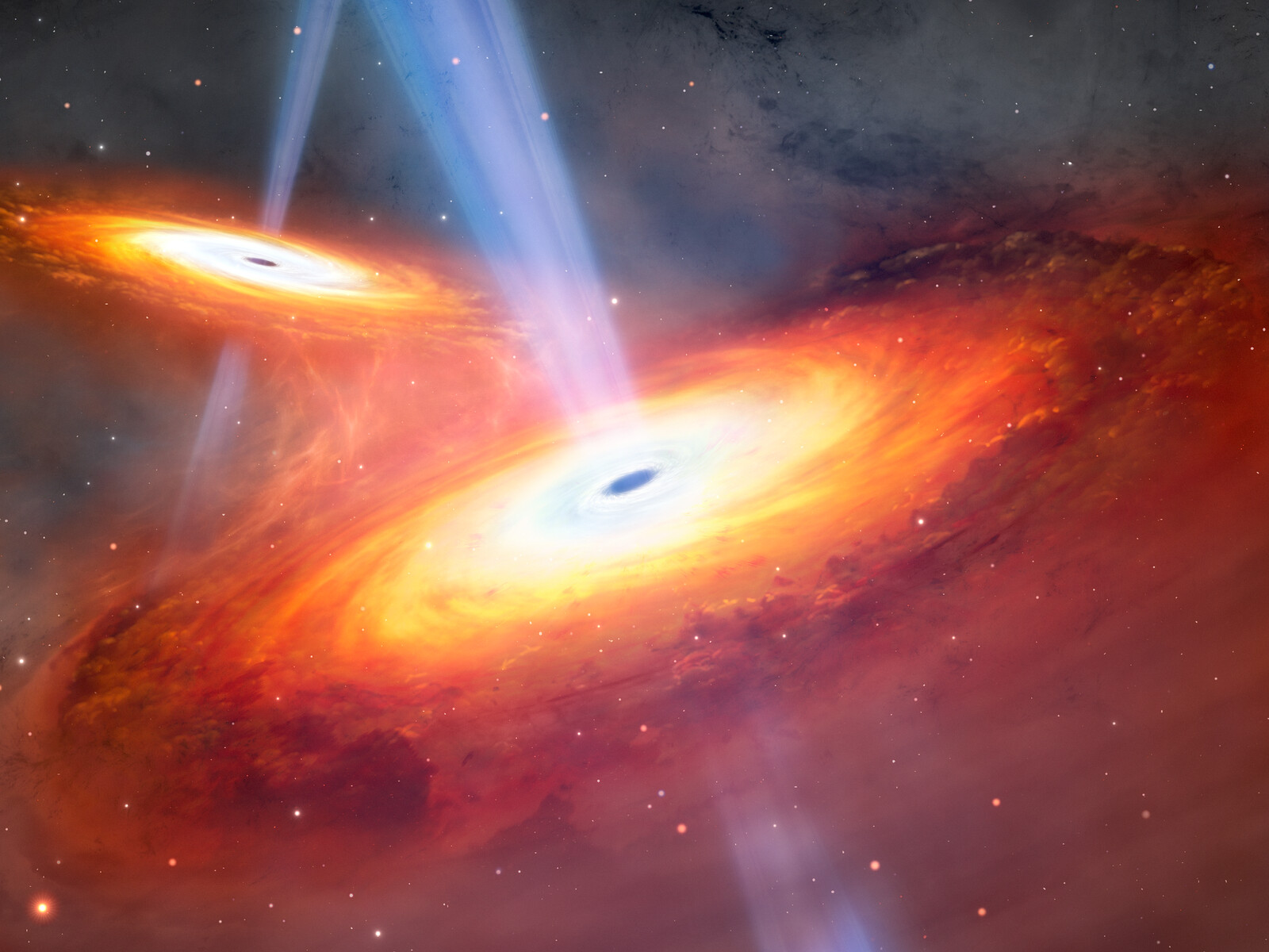 Scoperta la prima coppia di quasar in fusione all’Alba Cosmica