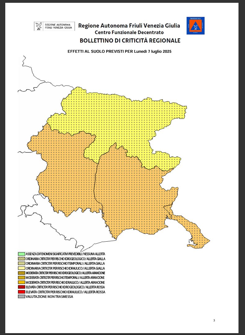 Allerta Meteo arancio in Friuli Venezia Giulia per temporali oggi e domani