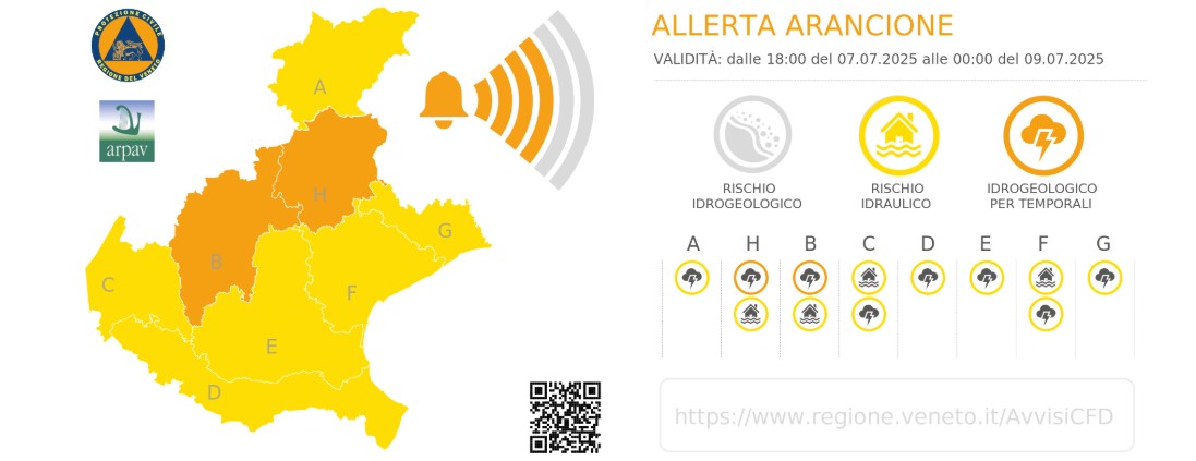 Allerta Meteo arancio in Veneto, temporali forti e piogge abbondanti