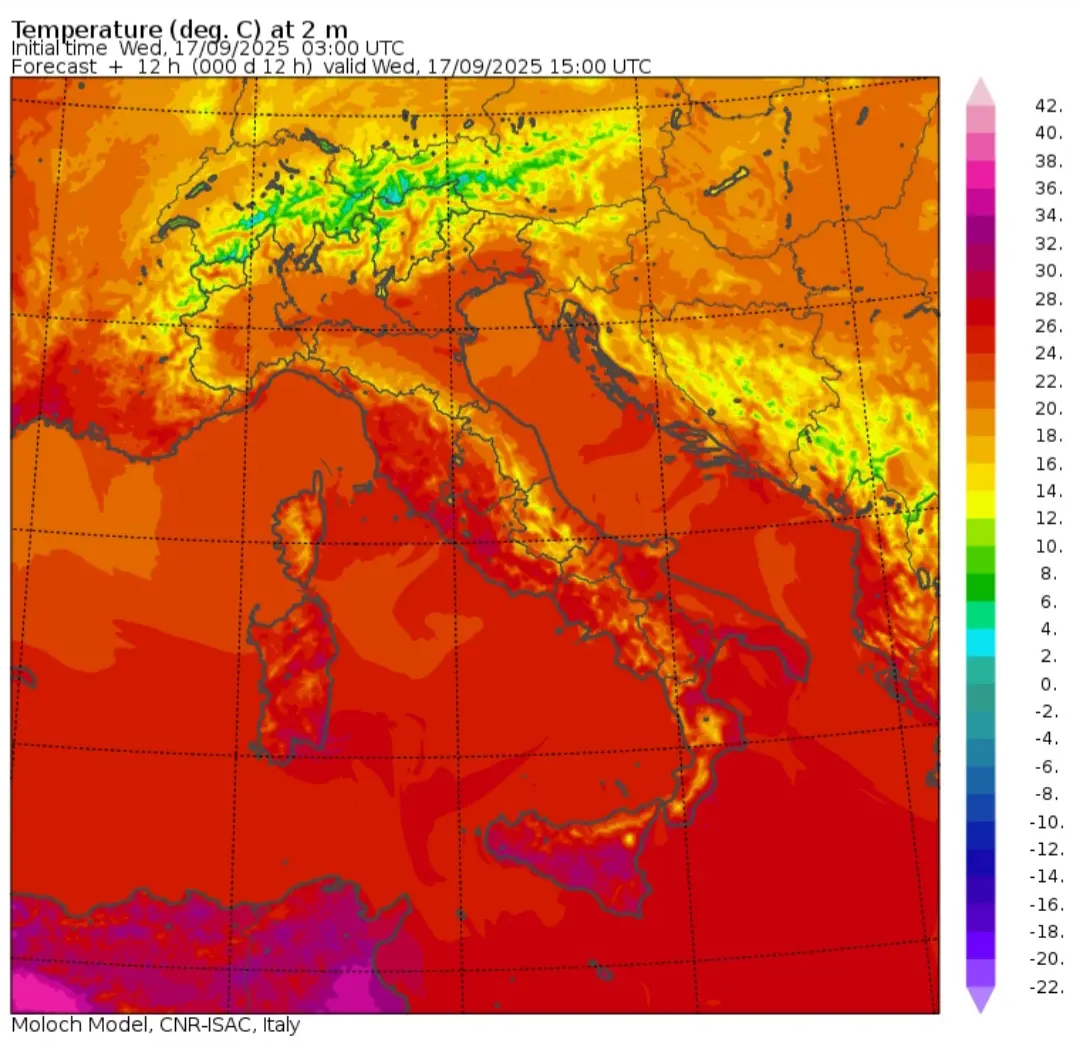 Meteo, le temperature massime di oggi: +32°C a Olbia
